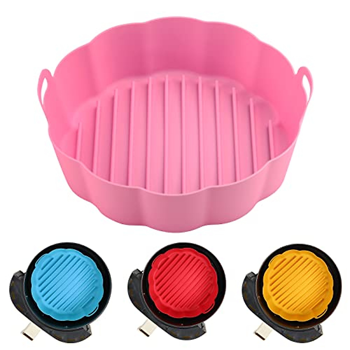 CaeyBrye Silicone Air Fryer Liner - 7.5inch Reusable Air Fryer Silicone Basket Heat Resistant Easy Cleaning Non-stick Air fryers Silicone Pot for Air fryer Oven Accessories(Pink)