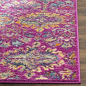 SAFAVIEH Madison Collection 3' x 5' Fuchsia/Blue MAD144F Boho Chic Damask Non-Shedding Living Room Bedroom Accent Rug
