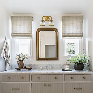 HAHZT Gold Bathroom Light Fixtures 2-Lights Vanity Lights with Clear Glass Shade Bathroom Vanity Light 14 Inch Wall Sconces(Exclude E26 Bulb)…