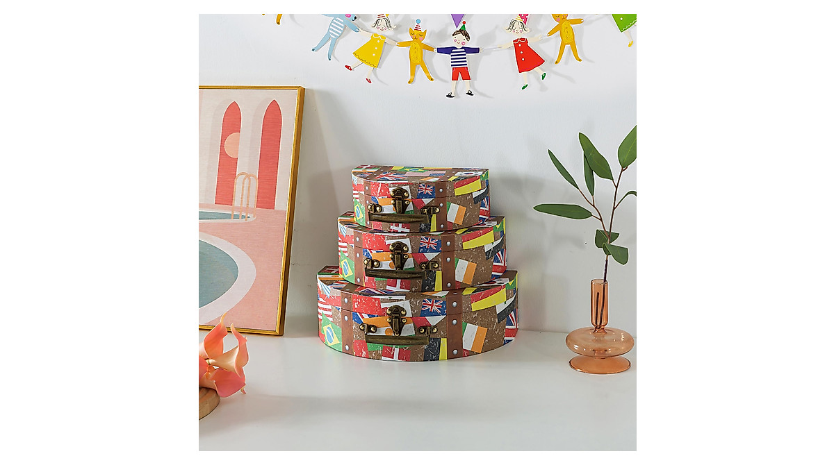 Travel Themed Decorative Storage Boxes Set of 3 | Global Travel Style