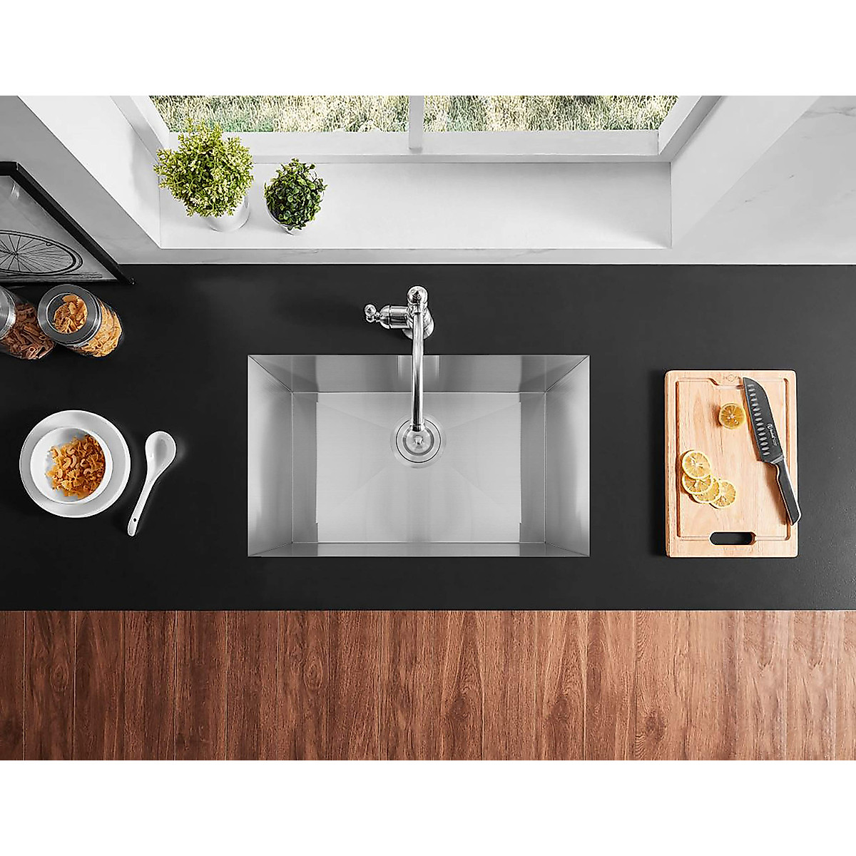 KABCO K-SSZRIS5 16 Gauge 28 Inch Undermount Zero Radius Stainless Steel Kitchen Sink Big Single Bowl Stainless Steel Grid Combo Package 28"L X 18"W X 10"D Inch
