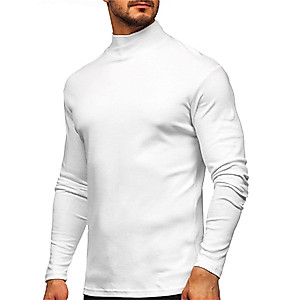 Men’s Mock Turtleneck Long Sleeve T Shirts Thermal Undershirts Lightweight Pullover Sweaters Top White