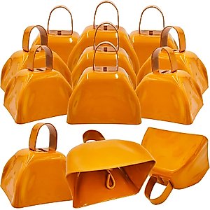 The Dreidel Company Metal Cowbell Noisemaker Cheering Bell, New Years, School Classroom, Wedding Bells & Chimes Percussion Musical Instruments Call Bell Alarm, 3" (Pack of 12) (Orange)