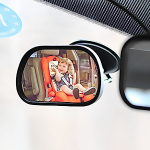 Yonput 1 Pack Car Baby Rearview Mirror, 2 in 1 Auto Baby Observation Mirror, 3.5In x 2.3In Wide Angle Convex 360 Degrees Adjustable Suction Cup Auxiliary Mirror, Universal Aafety Accessories (Black)