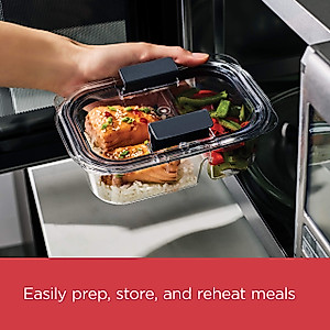 Rubbermaid 5-Piece Brilliance Food Storage Containers for Meal Prep with 2 Compartments and Lids, Dishwasher Safe, 2.85-Cup(675ml), Clear/Grey, 5 count (Pack of 1)