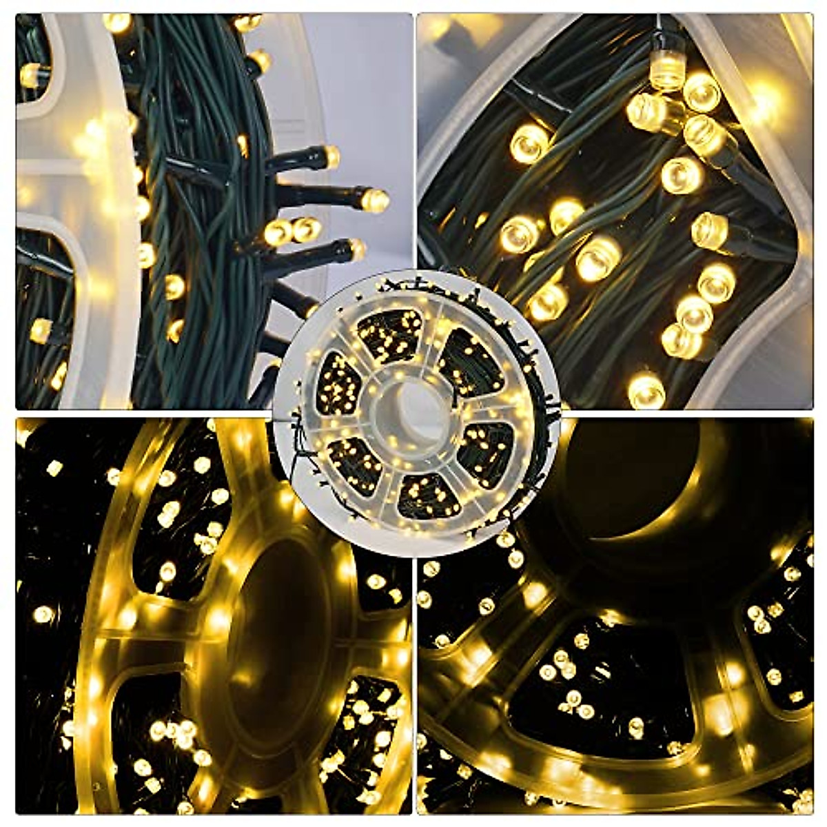 FUNPENY 164FT 500 LED Christmas Indoor Outdoor Decorative String Lights, 8 Modes Waterproof Green Wire LED Fairy Light for Christmas Party Wedding Garden Home Decoration (Warm White)