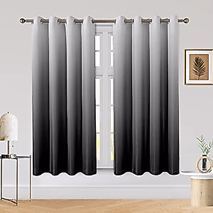 HOMEIDEAS Black Ombre Blackout Curtains 52 X 63 Inch Length Gradient Room Darkening Thermal Insulated Energy Saving Grommet 2 Panels Window Drapes for Living Room/Bedroom