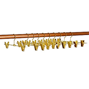 Amber Home 10 Pack Shiny Gold 12 Inch Metal Pants Skirts Hanger, Sturdy for Slacks Trousers with 2 Adjustable Non Slip Clips and Swivel Hook (10 Pack)