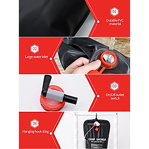 DkOvn 1/2/4 Pack Solar Shower Bag, 5 Gallons/20L Camping Shower Bag, Portable Shower Bag with Removable Hose and On-Off Switchable Shower Head for Camping Beach Swimming Outdoor Traveling(2 Pack)