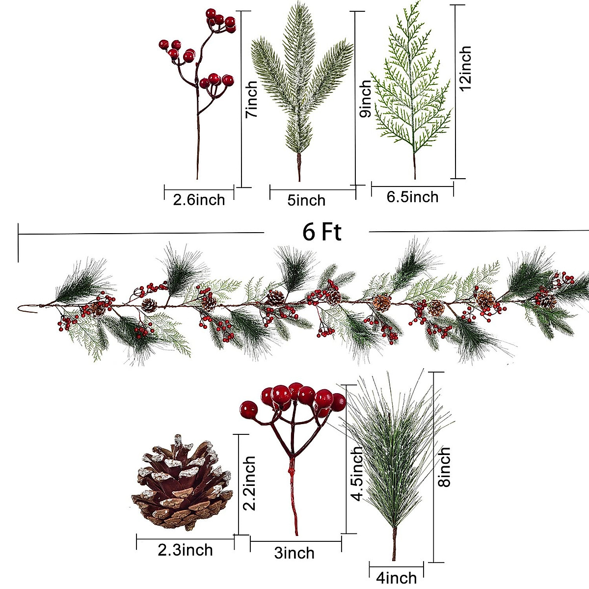Artiflr 6 Feet Berry Garland Christmas Pine Garland with Berries Pinecones Cypress Winter Artificial Greenery Garland for Indoor Outdoor Garden Gate Home Table Runner Centerpiece Decoration Decoration