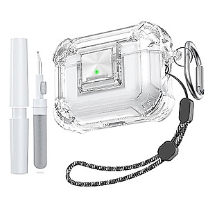 [4 in 1] Secure Lock Airpods Pro 2nd/1st Generation Case Clear, WOFRO Airpods Pro 2 Transparent TPU Silicone Protective Cover with Cleaner kit Lanyard and Keychain for Apple AirPods Pro 2nd/1st Gen