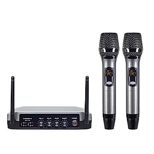 KOMISON UHF Handheld Wireless Karaoke Microphone System with Echo Cordless Mic Box with Receiver Metal for Singing Speech Meeting Church Wedding Home KTV Set, 280FT
