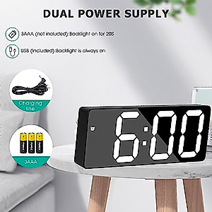 RuiLa Digital Alarm Clock - LED Clock Large Display for Bedroom, Desk, and Office - Temperature Display, Adjustable Brightness, Voice Control, 12/24H Display - USB and Battery Operated (Black)
