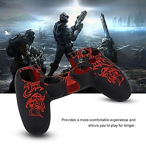 Gamepad Controller Cover, Non Slip Surface Silicone Cover for PS4 Controller, Covers for Sony PS4, Provides a More Comfortable Experience Protector Accessories for Ps4 Controller(Black+red)