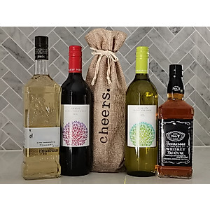 Burlap Wine Bag - 12 Jute Wine Bottle Gift Bags with Drawstring and "Cheers" Print - Gifting Supplies for Wedding, Party Favors, Christmas, Holiday and Wine Tasting Party (Brown, Cheers)