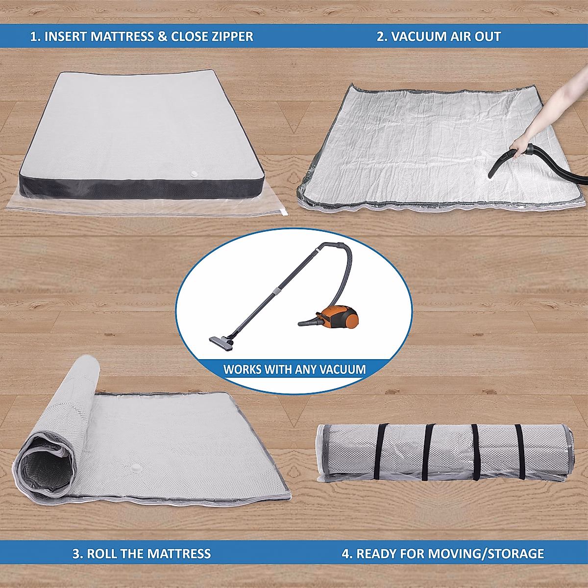 King/Cal-King Foam Mattress Vacuum Bag for Moving, Storage, Vacuum Seal Mattress Bag with Straps