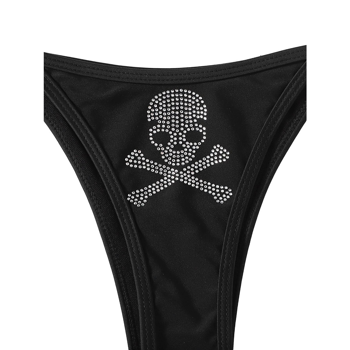 WDIRARA Women's Skull Pattern Halter Triangle Thong Sexy 2 Piece Bikini Swimsuit Black M