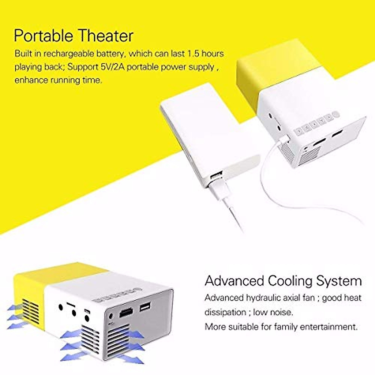 Mini Projector,1080P Full HD LED Video Projector Home Theater Beamer,Indoor&Outdoor Portable Projector,Ideal for Living Room /Bedroom/Camping/Travel/Party