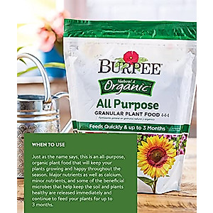Burpee Natural Purpose Granular 4-Lb Organic Food for Growing Strong Plants | Good for Vegetable Garden, Flower Garden & Seed Starting, 4 lb, 4lb. Bag