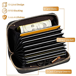 Credit Card Holder Wallet Case Womens Teen Girls Ladies Female Bee Genuine Cowhide Leather Small Black Rfid Blocking Wallets With Detachable Beaded Chain Zipper Around