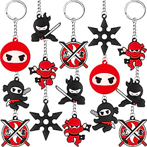 Taiyin 30 Pack Ninja Party Favors Ninja Keychains Ninja Warrior Party Favors Karate Samurai Stars Warrior Key Ring for Birthday Party Supplies Kids Baby Shower
