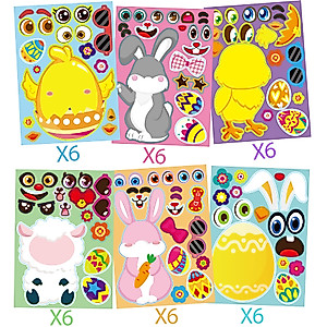 Aitsite 36pcs Easter Animal Stickers with Bunny, Chicken, Lamb Easter Egg Stickers, Kids DIY Easter Art and Craft Stickers for DIY Decorative Painting Stickers (36pcs Cute Rabbit)