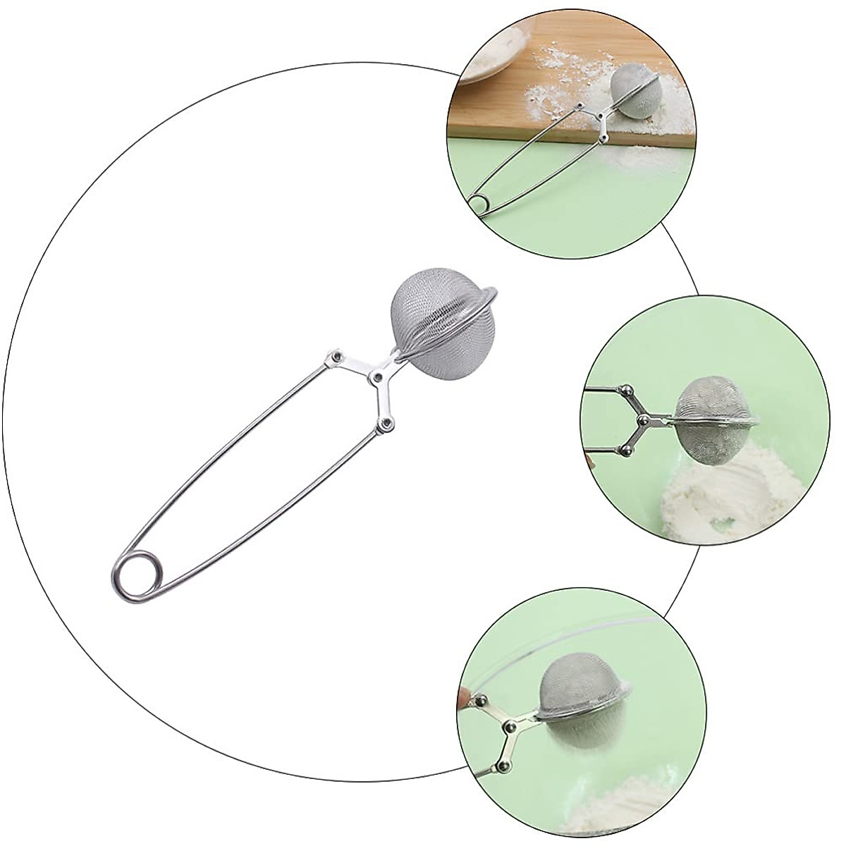 2Pcs Powdered Sugar Duster Flour Duster Wand for Baking Round Flour Sieve Strainer Colander Baking Straining for Sugar Flour and Spices