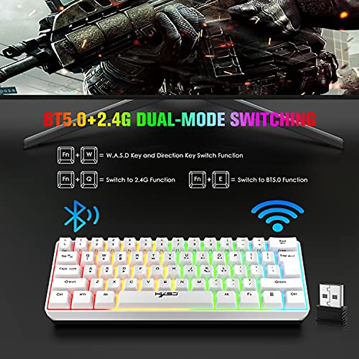 L500 Wireless Gaming Keyboard and Mouse Combo, 2200mAh Mini 61 Keys Mechanical Feeling Keyboard with Bluetooth 5.1&2.4G Wireless Dual Modes,RGB Backlit Wireless Lightweight Gaming Mouse for PC/Gamer