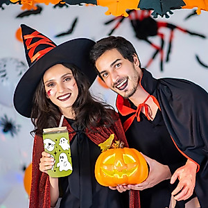 18 OZ Halloween Ghost Coffee Mug,Funny Halloween Gifts for Women,Halloween Tumbler with Lid and Straw,Halloween Decorations,Spooky Cups for Iced Coffee,Halloween Gifts for Women Her Sister Mom Dad