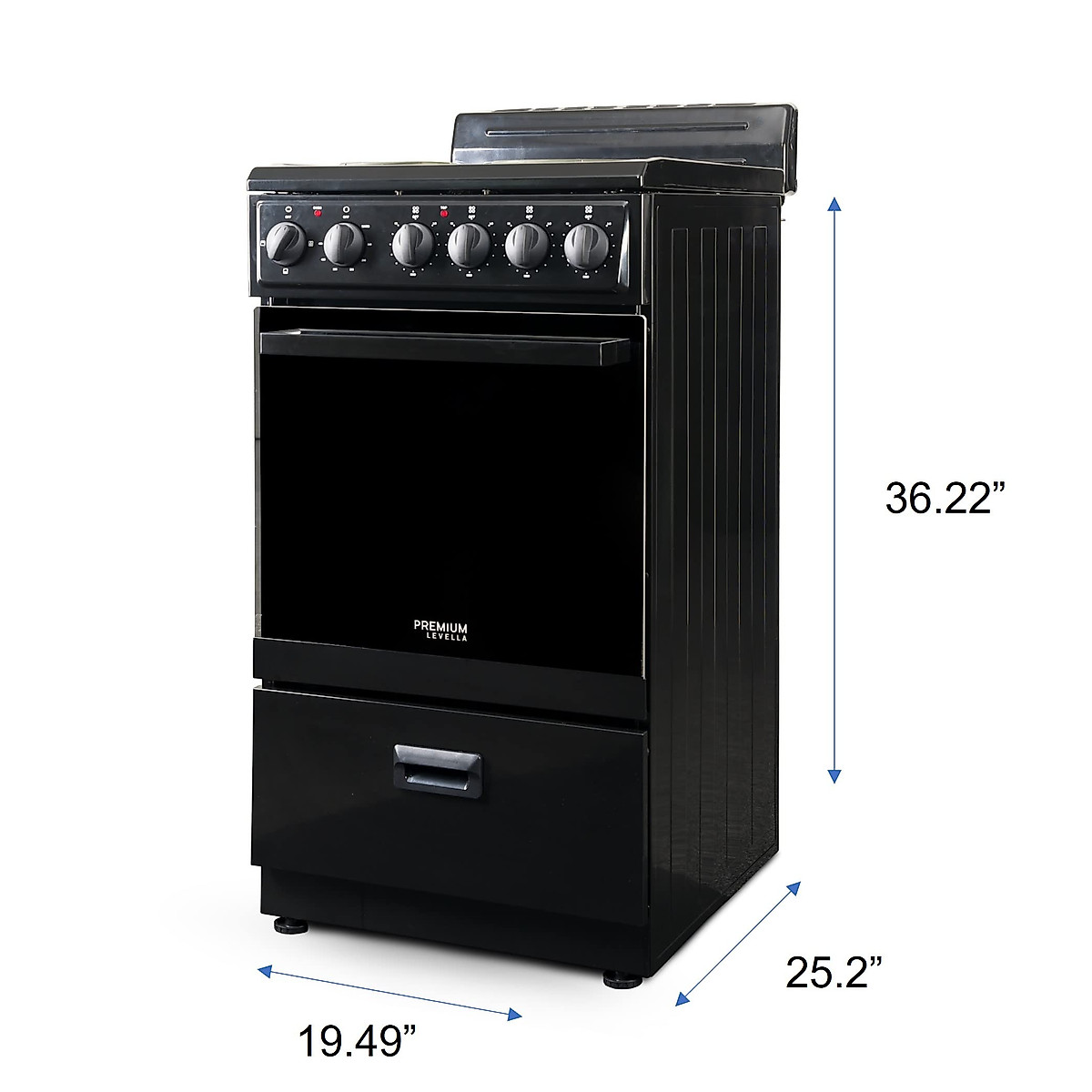 Premium Levella PRE2027GB 20 in Freestanding Electric Range with 4 Coil Burners and 2.2 Cu. Ft. Single Oven Capacity with Lower Storage Drawer in Black