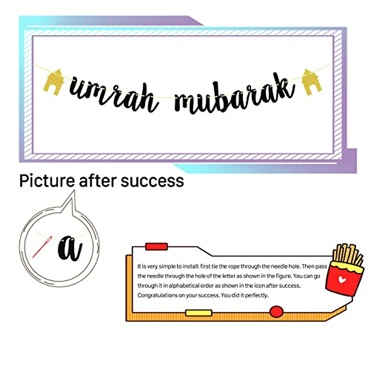 Umrah Mubarak Banner Eid Mubarak Banner Gold GlitterEid Mubarak Decorations | Eid Mubarak Party Decorations Supplies Eid Mubarak Party Decorations（Gold and Black）