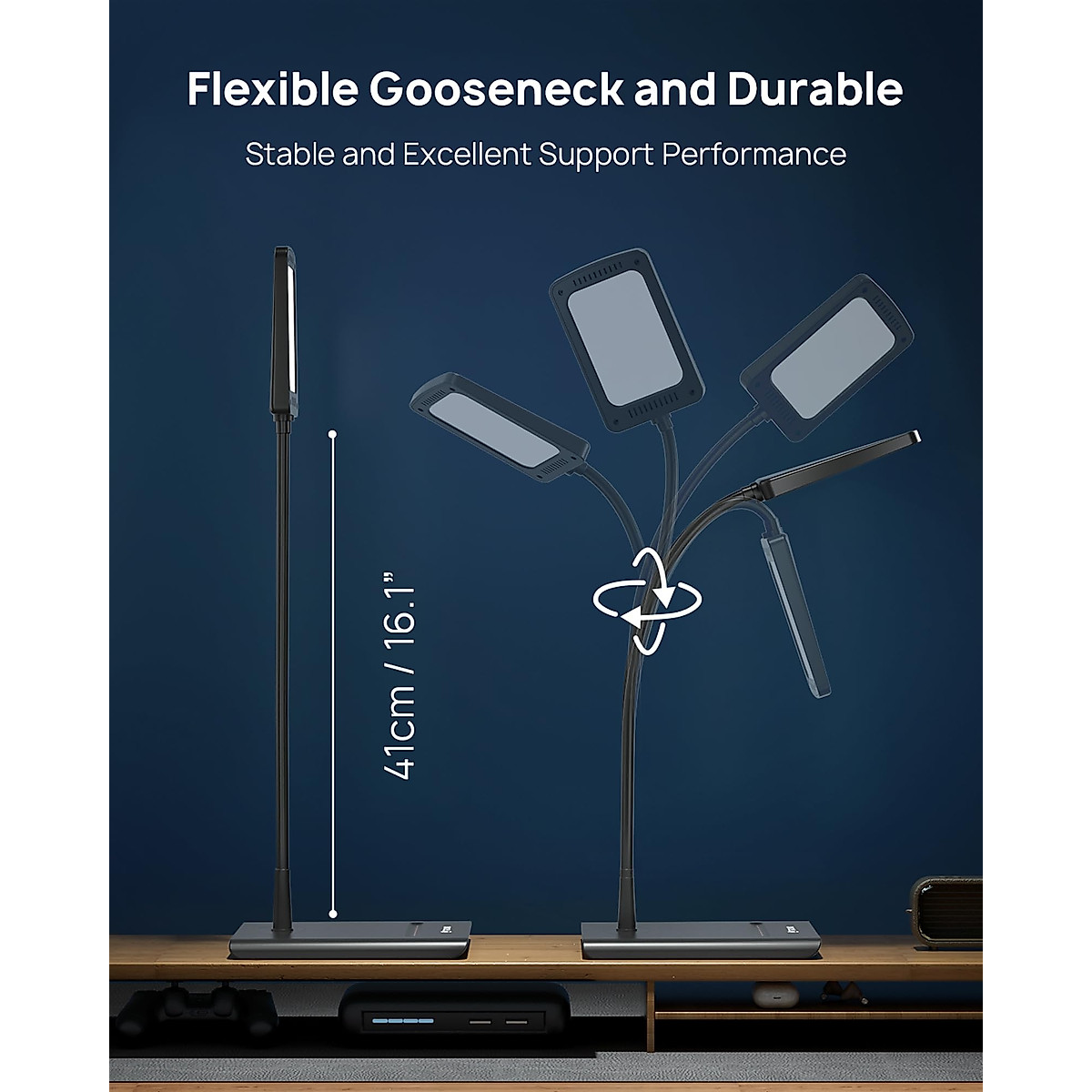 TROND Desk Lamp, Dimmable Eye-Caring Task Lamp, 3 Color Modes 7 Brightness Levels Table Lamp, Flexible Gooseneck Lamp, Desk Light for Home Office Bedroom Kitchen Nightstand Reading, 6000K, 10W, Black