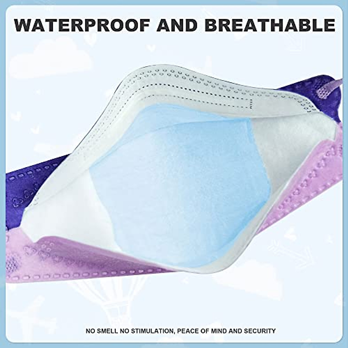 Sheal 50PCS Disposable 4-Layer Kids Face Masks Protection Breathable Comfortable 5 Gradient Colors for Kids (3-5 Years)