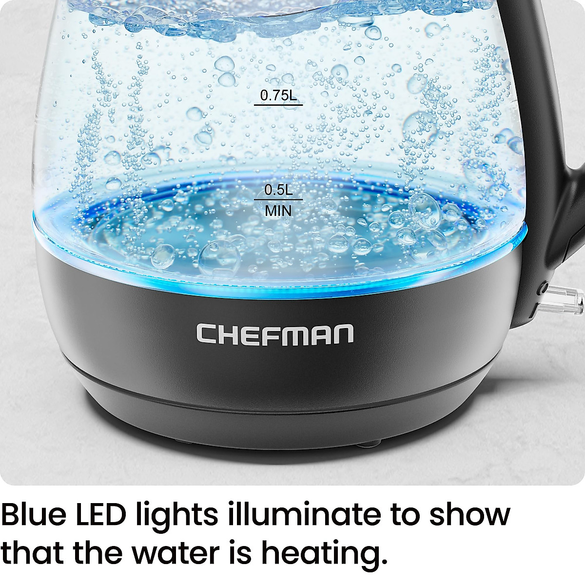 Chefman 1L Electric Tea Kettle with LED Lights, Automatic Shut Off, Removable Lid, Boil-Dry Protection, Hot Water Electric Kettle Water Boiler, Electric Kettles for Boiling Water