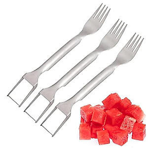 2-in-1 Watermelon Fork Slicer 3PCS,Watermelon Cutter, Watermelon Slicer Cutter,Watermelon Fork Slicer Cutter Dual Head Stainless Steel Fruit Fork Slicer Knife for Summer Party,Beach