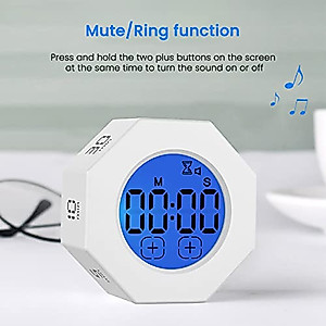 XJ-HOME Multi-Hex Clock Timer (White Version), Digital Clock Timer, Backlight Display, 12/24 Hour Mode, Up and Down Timer, Rotating Display, Various Time Presets for Studying, Cooking, Exercise