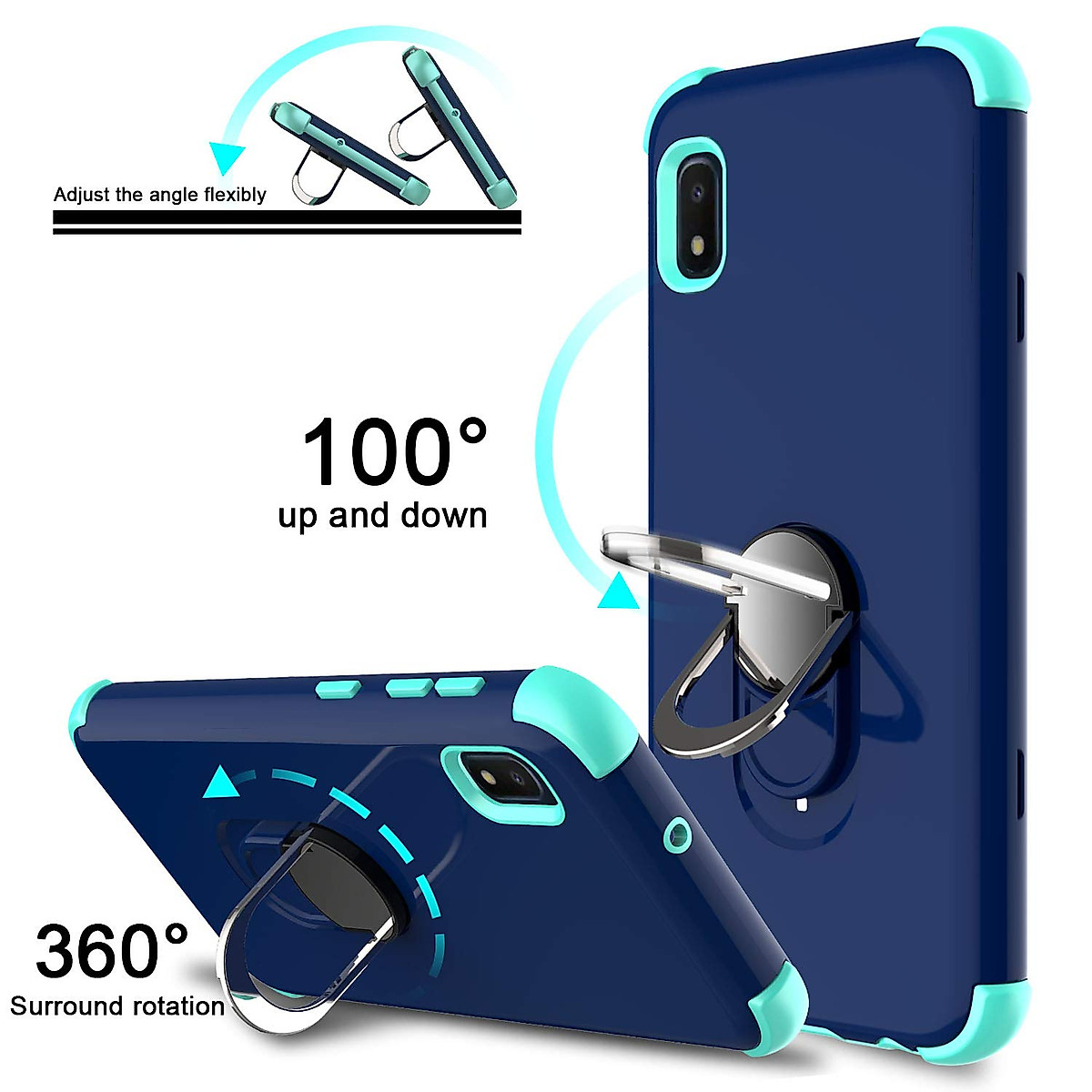 lovpec Compatible with Galaxy A10e Case with Soft TPU Screen Protector, Ring Magnetic Holder Kickstand Shockproof Protective Phone Cover Case for Samsung Galaxy A10e 5.8 inches (Navy)