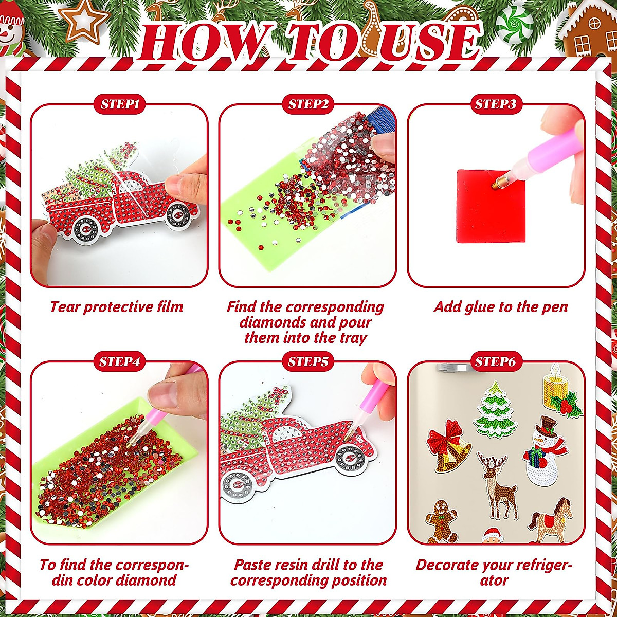 16 Pcs Christmas Diamond Painting Magnets for Refrigerator Snowman Santa Claus Deer Diamond Art Magnets Decals DIY Xmas Diamond Painting Kits Diamond Art for Adults Kids Crafts Home Decor Gift