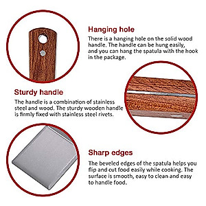 Stainless Steel Griddle Hamburger Spatula with Strong Wooden Handle, 13.5 x 5 inches, Heavy Duty Spatula Turner with A Hook, Great for Pancake Flipper, Fish, Eggs, Burgers, Omelet and More…