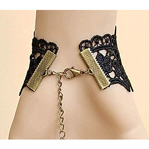 maikun Black Lace Choker Necklace Halloween Costume Jewelry Set with Bracelet Earrings, Punk Party Gothic Lolita Red Flower Rose Beads Vintage Retro choker Wristband for Women