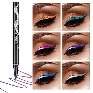 UCANBE 6pcs Metallic Liquid Eyeliner Makeup Set, Shimmer Colored Blue Purple Silver Orange Green Pink Glitter High-Pigmented Colorful Eye makeup, Longwearing Eye Liner Makeup Kit for Starters