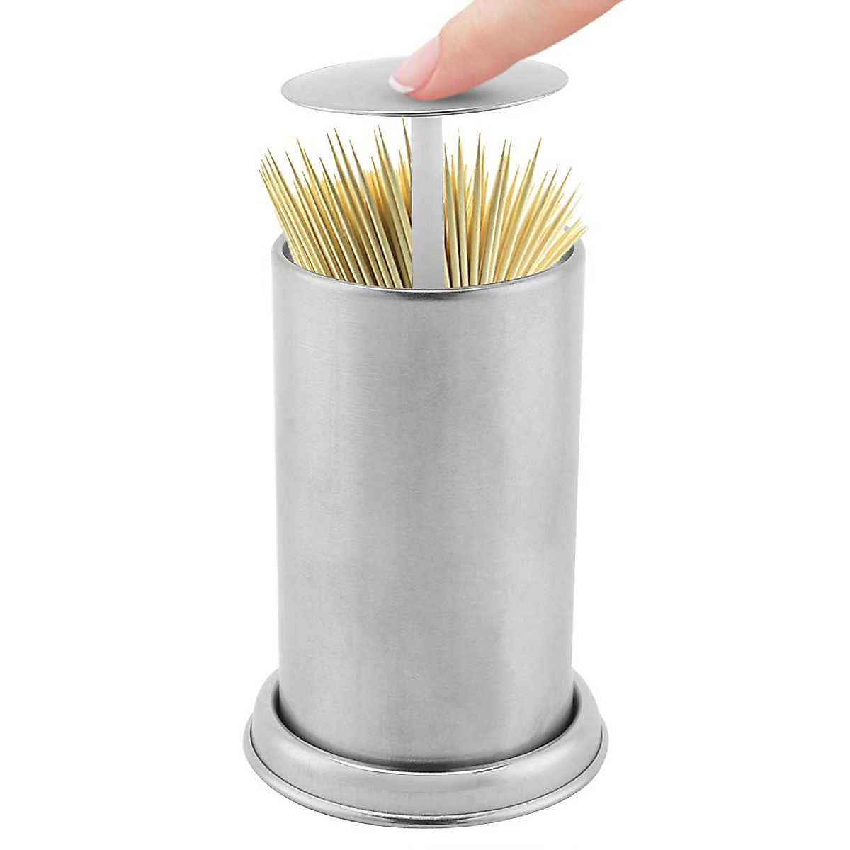 TOPINCN Toothpick Holder Portable Stainless Steel Toothpick Dispenser Bottle Click Open Pocket Toothpick Case Cotton Swab Storage Container Hotel Restaurant Home Desk Decor