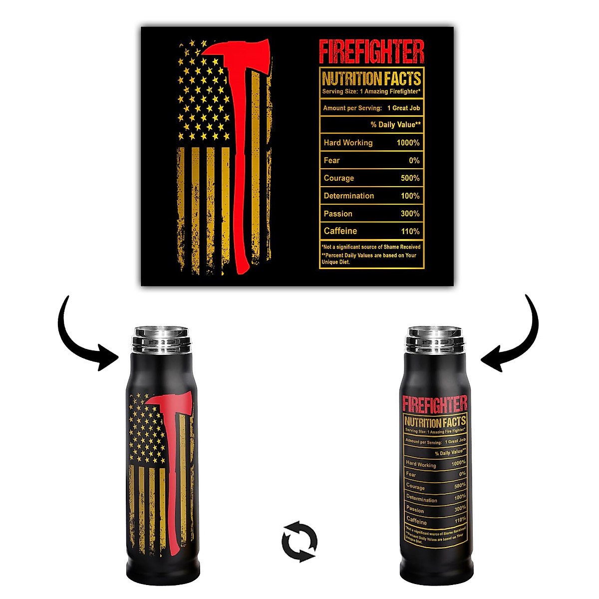 FROOBLEQUIRK Firefighter Nutrition Facts Bullet Tumbler, 17oz Firefighters Coffee Tumbler, Firemen Tumblers For Men - Firefighter Graduation Gifts, Christmas Gift For Men Dad Grandpa Husband Fireman