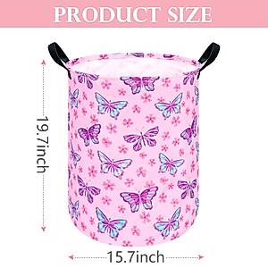 HUAYEE 19.7 Inch Baby Laundry Basket Girls Laundry Hamper Storage Basket Fabric Material Organization Basket, Storage Bin, Toy Box,Gift Basket with Handles for Room (Butterfly)