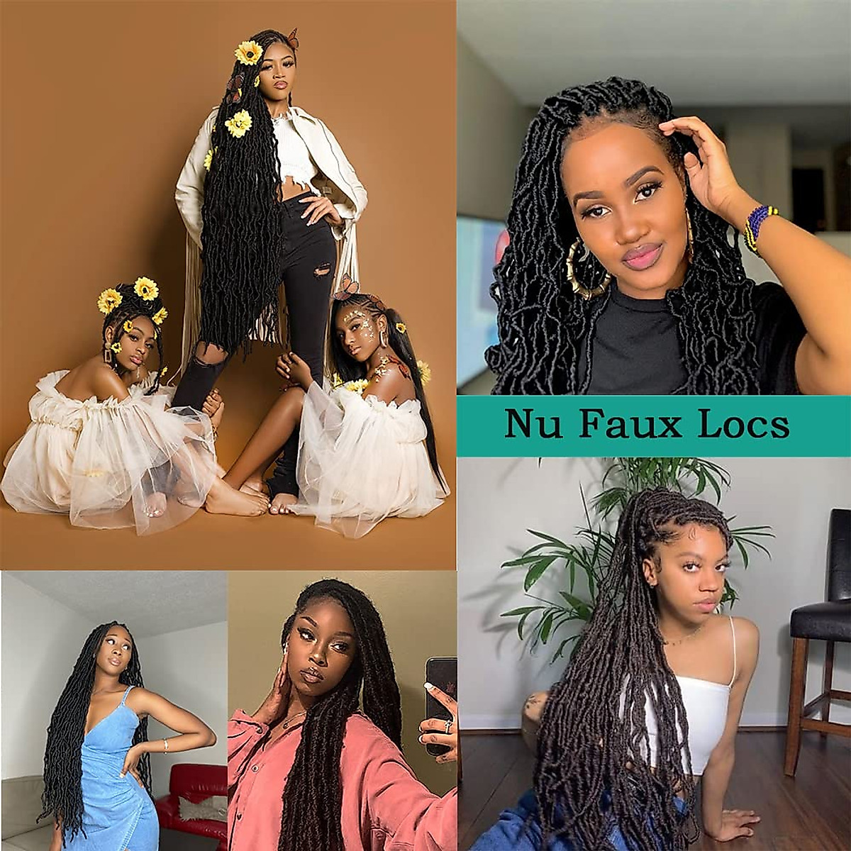 7 Packs Faux Locs Crochet Hair 36 Inch New Soft Locs Crochet Hair For Black Women Pre-looped Long Goddess Locs Crochet Braids Curly Wavy Braiding Hair Extension (1B)