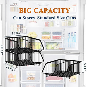 GILLAS 2 Pack Stackable Soda Can Organizer with Dividers for Refrigerator, Can Holder Dispenser Canned Food Organizer, Beverage Storage Basket Rack Drink Organizer for Fridge, Kitchen, Pantry, Black