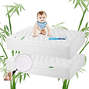 Safe and Sound 2 Pack Bamboo Crib Mattress Protector, Waterproof Quilted Crib Mattress Pads, Soft Breathable Bamboo Rayon Baby Mattress Cover (28x52 Inches, Bamboo)