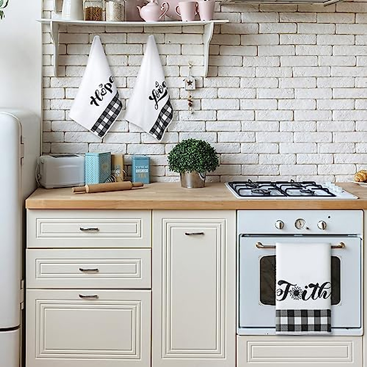 Preboun 6 Pcs Buffalo Plaid Kitchen Towels Black and White Dish Towels Love Home Family Hand Towels Decorative Farmhouse Tea Towels Absorbent for Kitchen Bathroom Decor