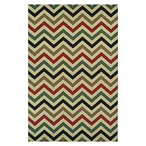 Superior Indoor Outdoor Area Rug, Jute Backed Rugs, Home Decor For Patio, Entryway, Kitchen, Living Room, Poolside, Office, Modern, Zig-Zag Floor Cover, Chevron Collection, 8' x 10', Beige