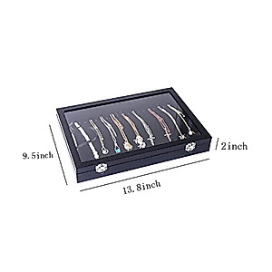 ByKen Jewelry Glass lid 20 Hooks Necklace Organizer Box,Necklace Tray,Necklace Display Box,Chains Showcase Storage Boxes for Show Stackable (Black Velvet)